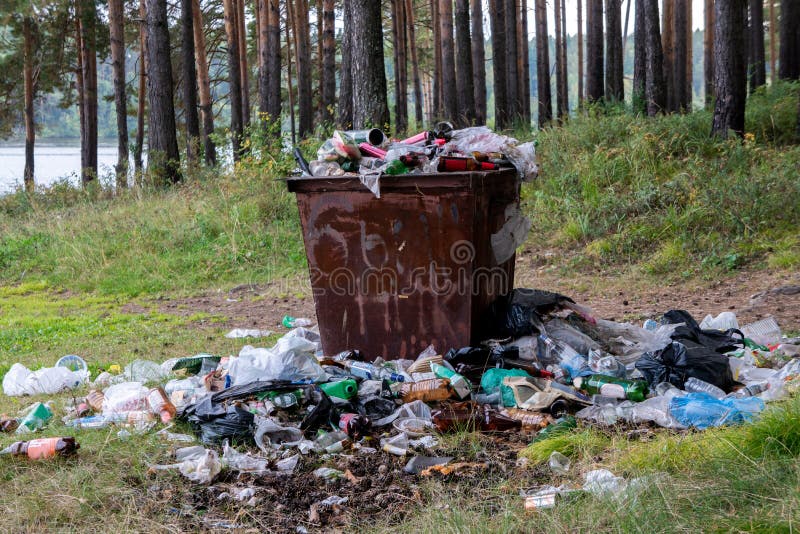 Recycle Bin and Garbage on Ground Landscape Stock Image - Image of ...