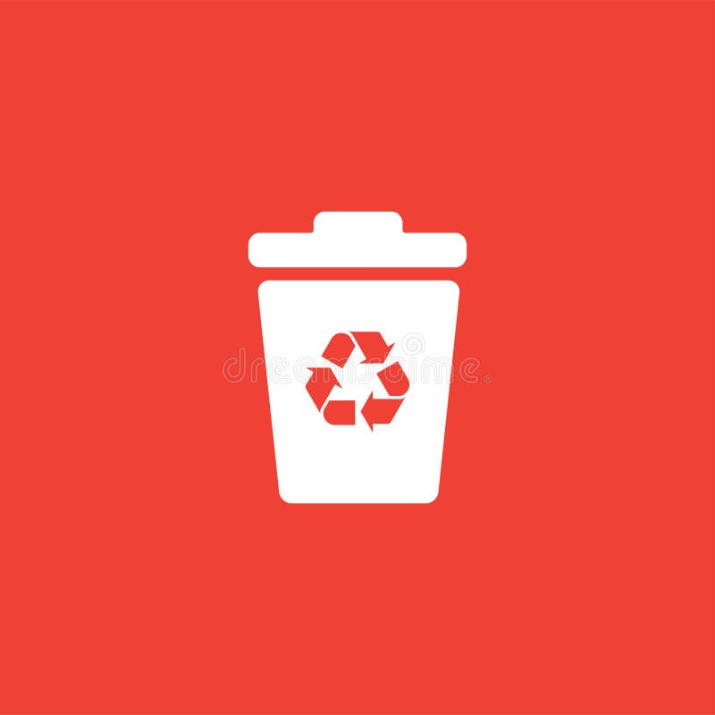 Recycle Bin Icon on Red Background. Red Flat Style Vector Illustration ...