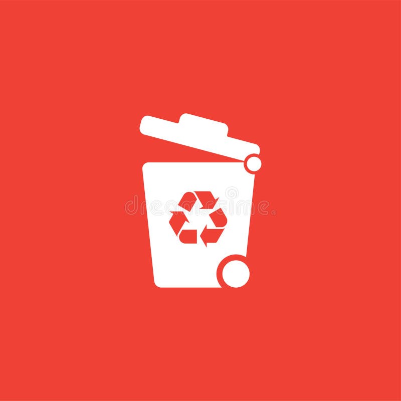 Recycle Bin Icon on Red Background. Red Flat Style Vector Illustration ...