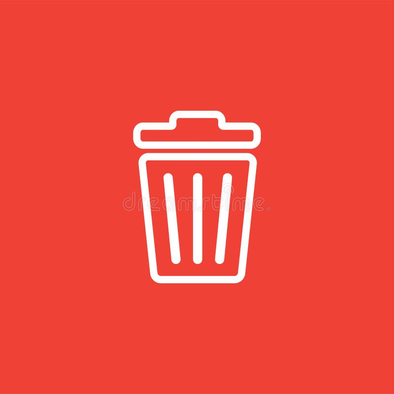 Recycle Bin Line Icon on Red Background. Red Flat Style Vector ...