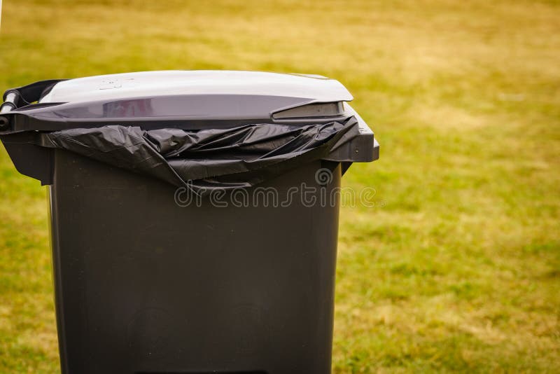 Recycle Bin with Plastic Trash Bag Outdoor Stock Photo - Image of dump ...