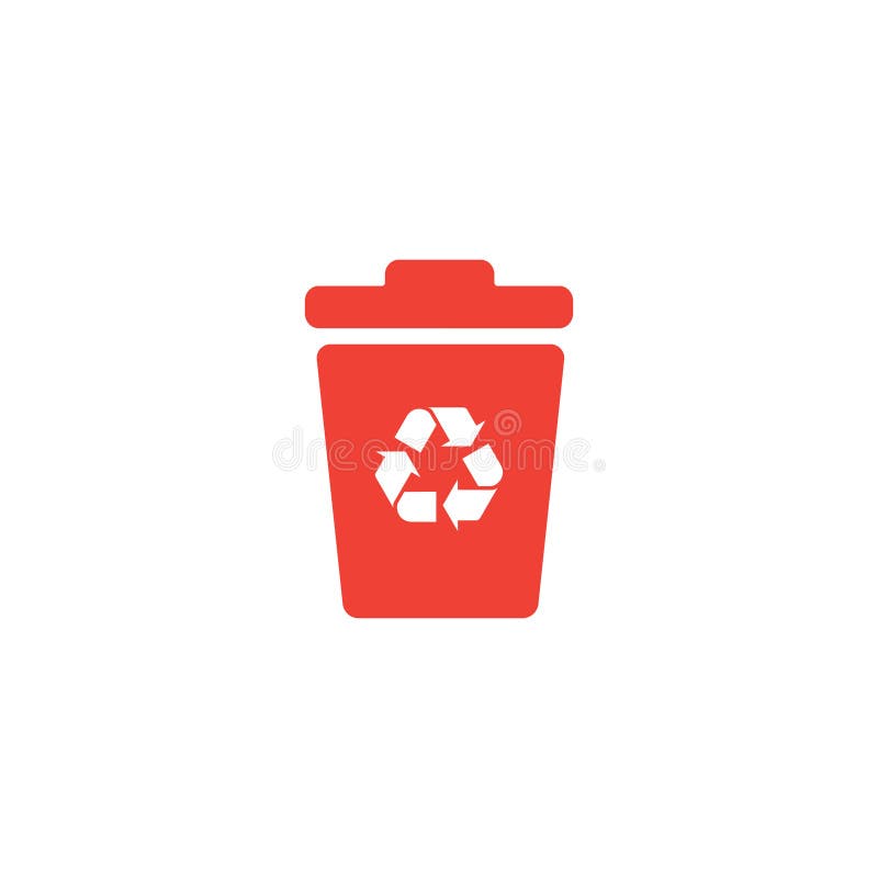 Recycle Bin Red Icon on White Background. Red Flat Style Vector ...