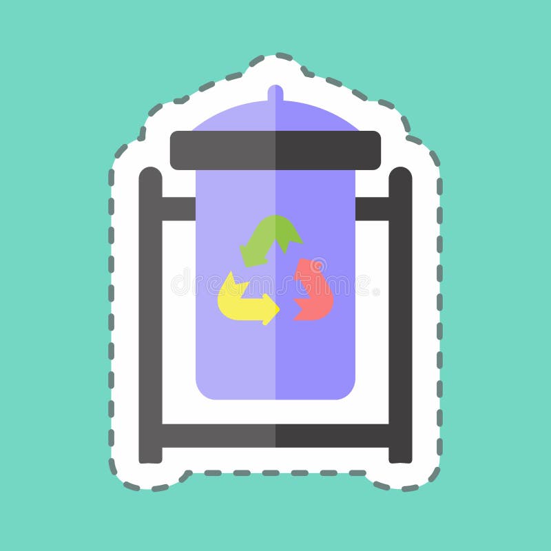 Recycle Bin Sticker in Trendy Line Cut Isolated on Blue Background ...