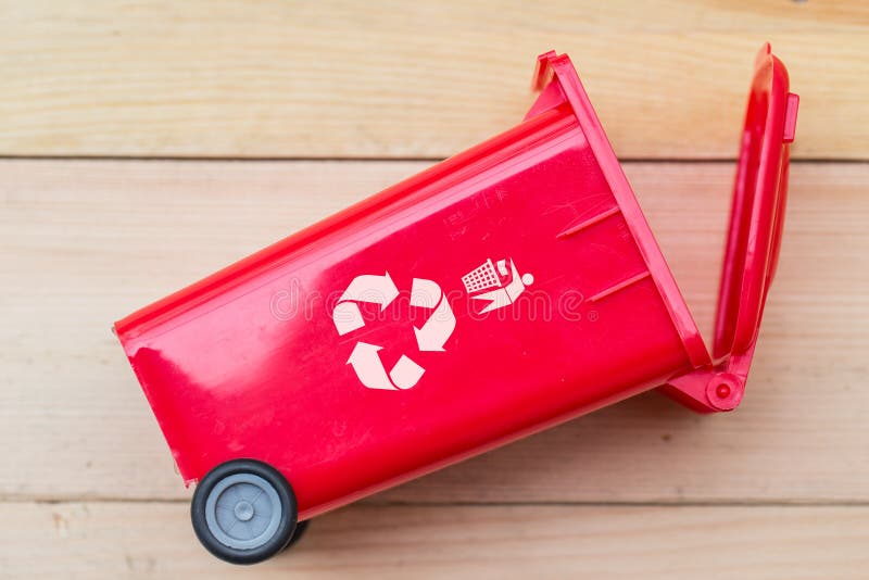 Recycle Bin Trash Bin with Recycle Logo on Wood Background Classic ...