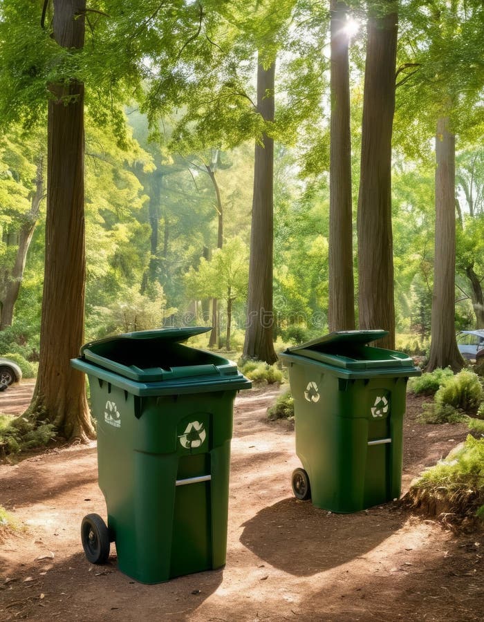 Recycle Bins in a Forest Setting Stock Image - Image of bins, forest ...