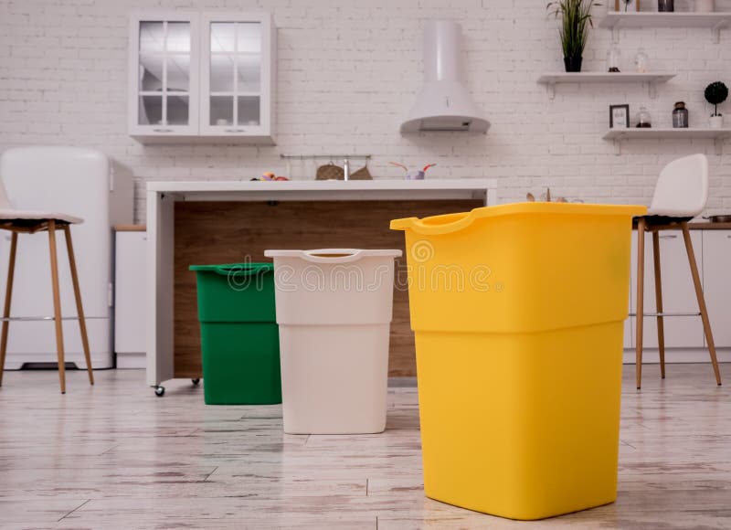Recycle Bins in the Kitchen. Household Waste Sorting. Environmentally ...