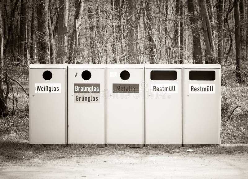 Recycle bins in nature stock image. Image of container - 83993205