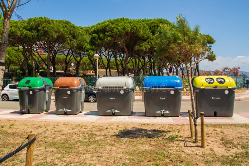 Recycle Bins in the Park. Save the Concept of the Environment. Stock ...