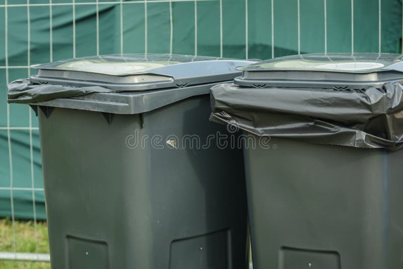 Recycle Bins with Plastic Trash Bag Outdoor Stock Image - Image of ...