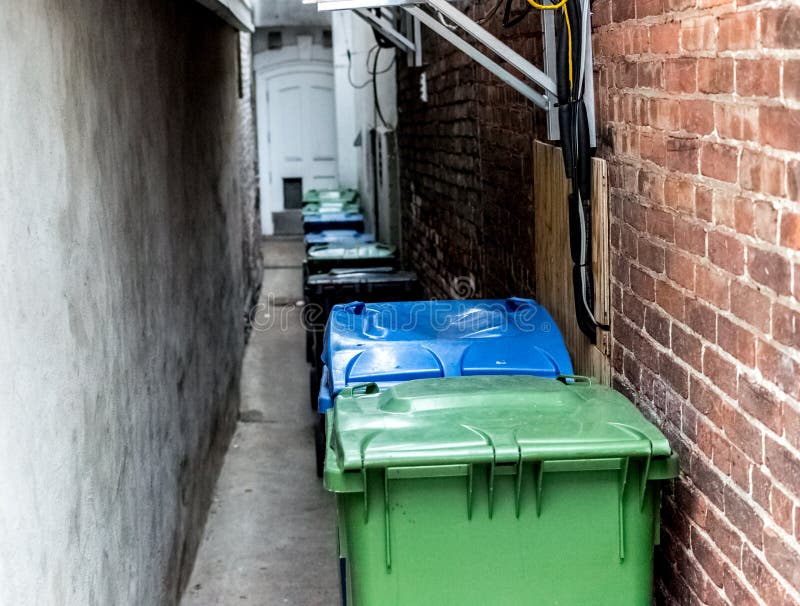 Recycle Bins in Quebec City Downtown Stock Photo - Image of metal, side ...