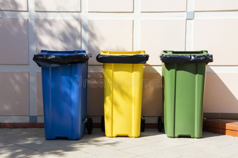 Recycle bins on the street stock photo. Image of environmental - 129080582