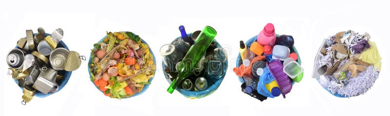 Recycle of Cans, Compost, Glass, Plastic and Paper Stock Image - Image ...