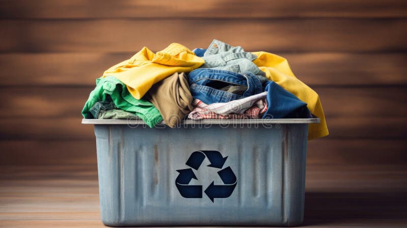 Recycle Clothes Concept. Recycling Box Full of Clothes Stock Photo ...