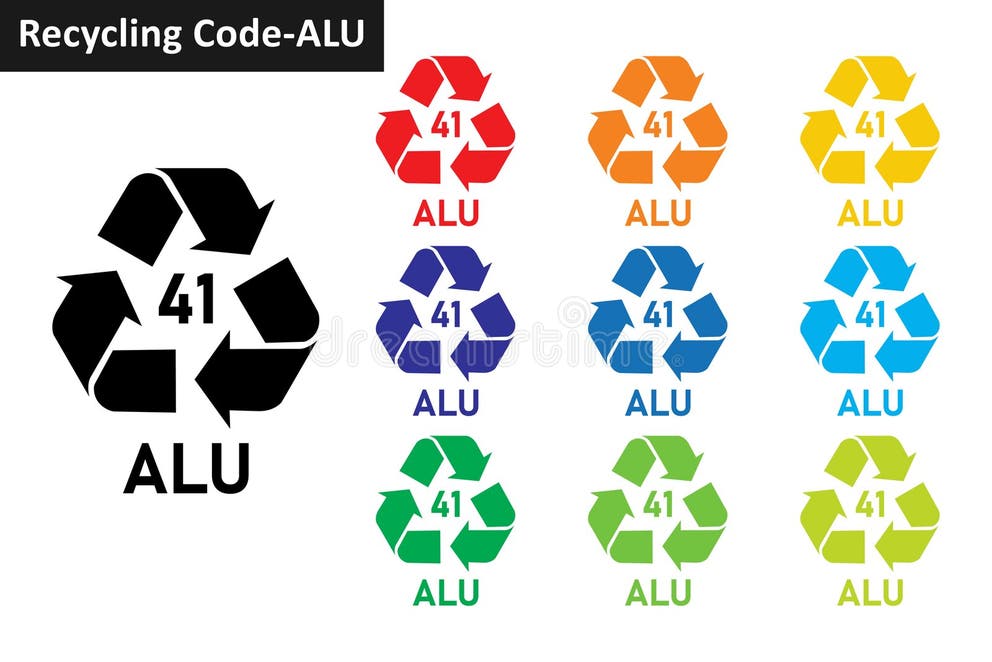 Aluminium Metal Recycling Code Icon Set. Metal Recycling Symbols 41 ALU ...