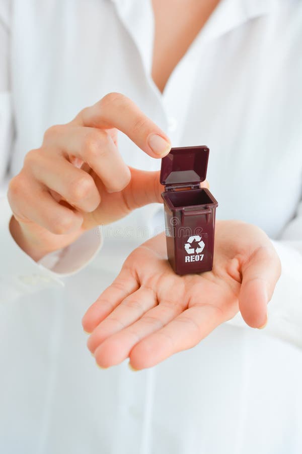 Recycle Concept with Human Hand Holding a Bin in Palms Stock Image ...