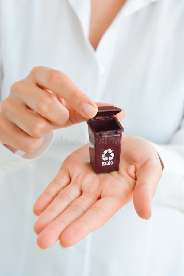 Recycle Concept with Human Hand Holding a Bin in Palms Stock Image ...