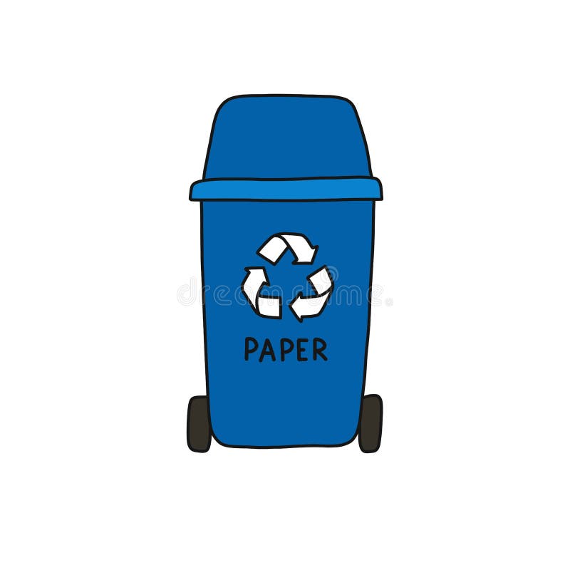 Recycle Garbage Can, Paper Doodle Icon, Vector Color Illustration Stock ...