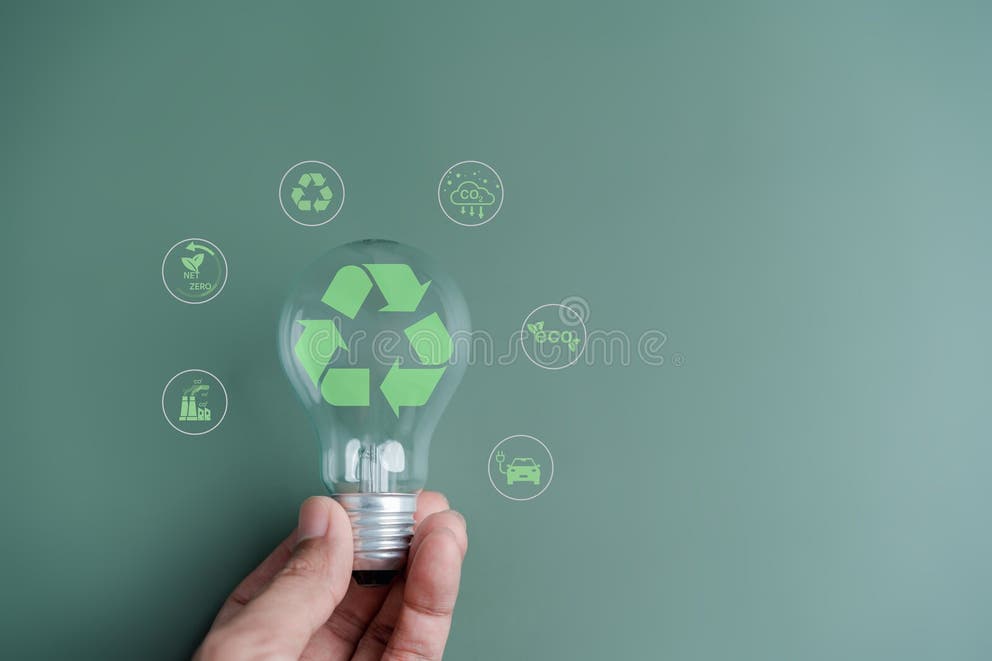 Recycle Icon on Lightbulb Earth Decrease CO2 or Carbon Dioxide Emission ...