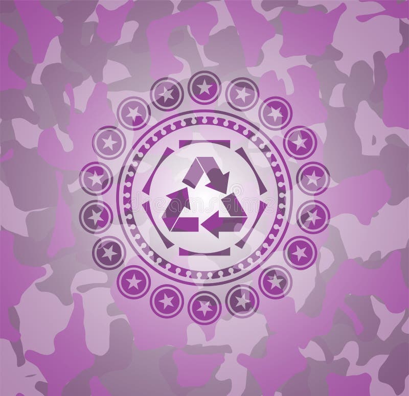 Recycle Icon on Pink and Purple Camouflaged Texture Stock Illustration ...