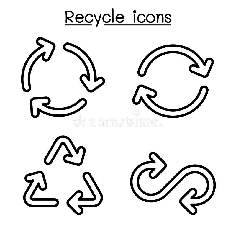 Recycle Icon Set in Outline Style Stock Vector - Illustration of logo ...