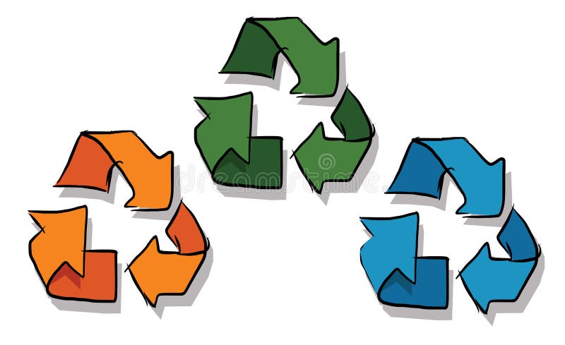 Recycle Icon in Sketch Three Color Orange Green and Blue Stock Vector ...