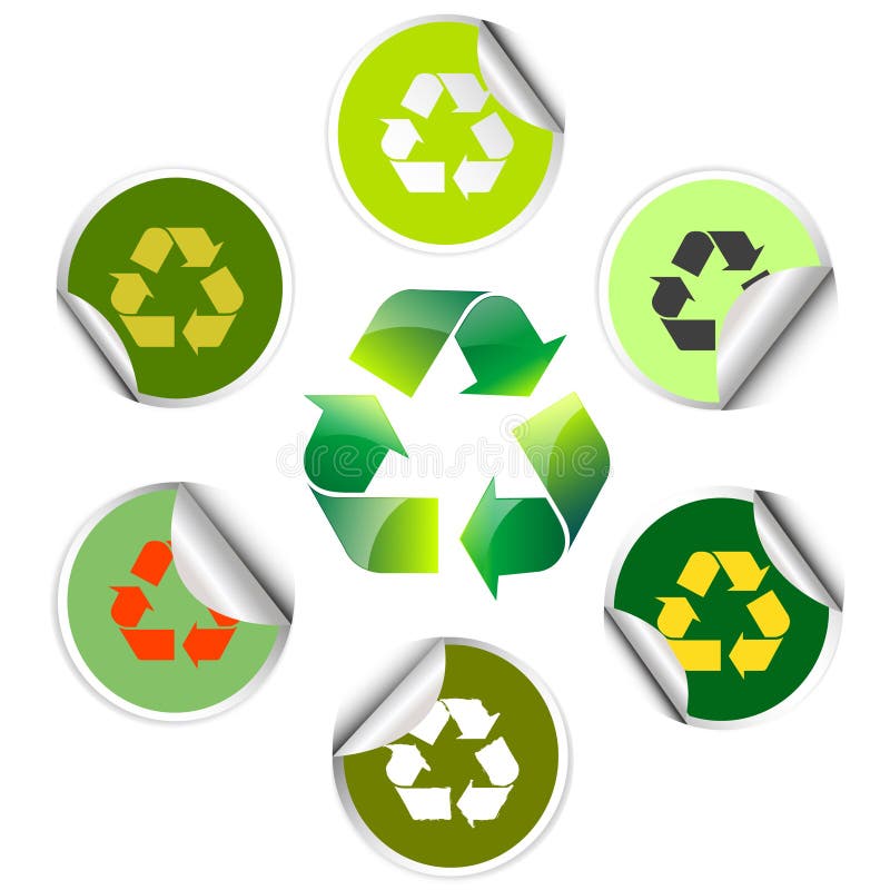 Recycle Icon and Sticker Collection Stock Vector - Illustration of ...