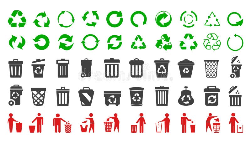Recycle Icons Set and Trash Can Icons with Man - Vector Stock Vector ...