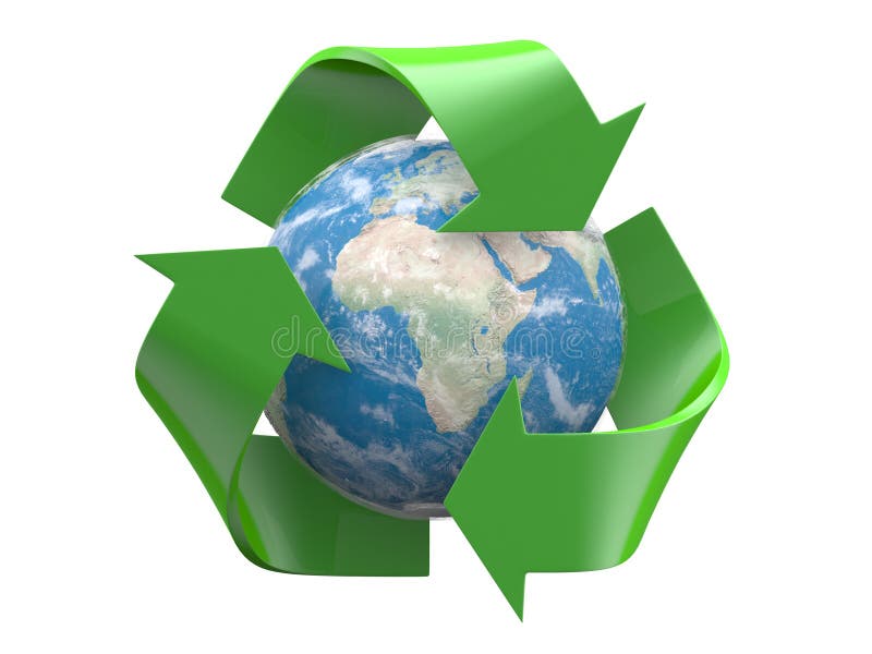 Recycle Logo With Earth Inside Isolated On White Stock Photos - Image ...