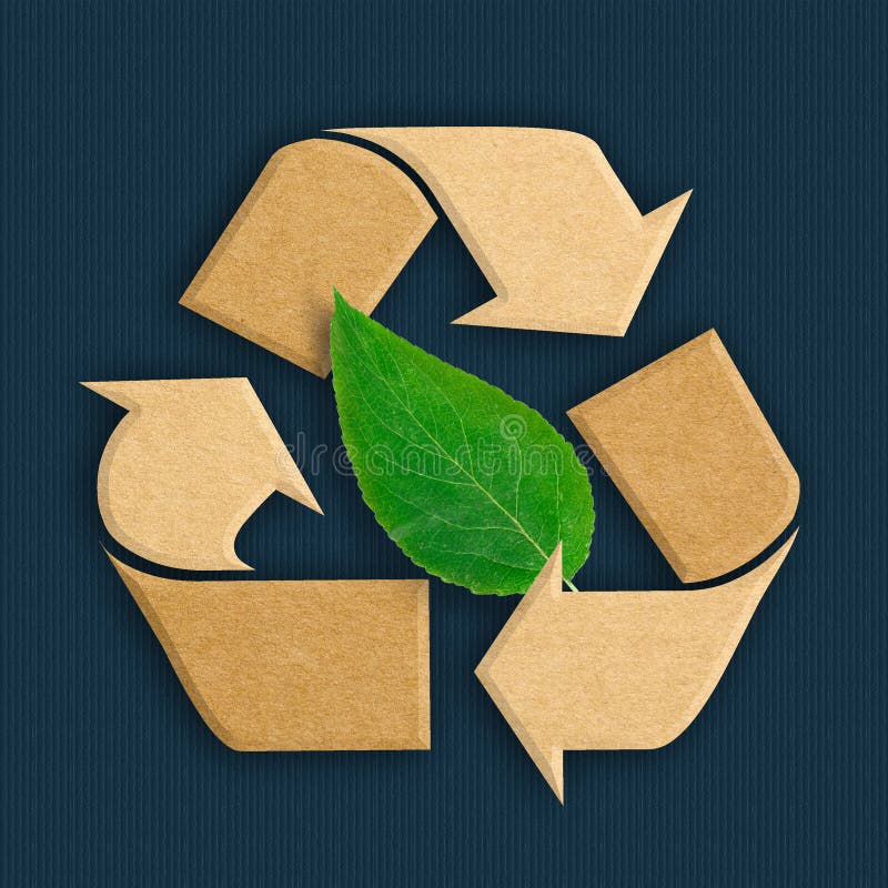 Recycle Logo from Recycled Cardboard with Green Leaf Stock Photo ...