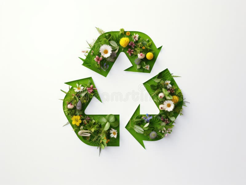 Recycle Logo Shape Surrounded by Flowers: Eco-Friendly Concept in ...
