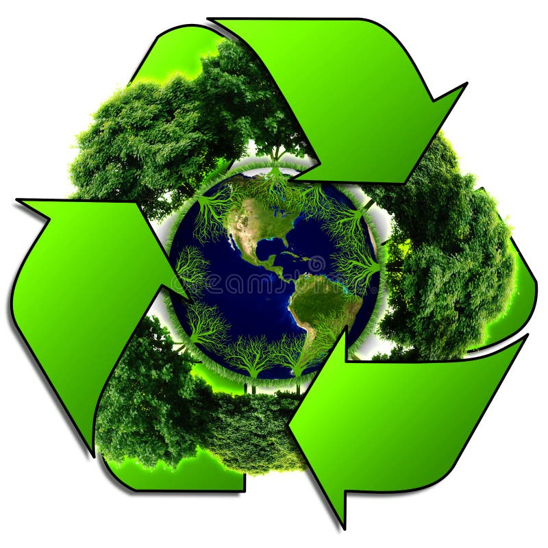 Recycle Logo with Tree and Earth. Eco Globe with Recycle Signs. Stock ...