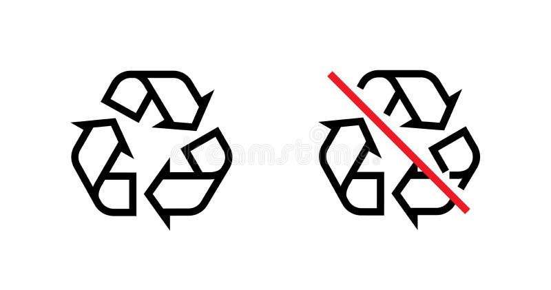 Recycle and Not Recycled Sign. Editable Line Vector Icons Set. Stock ...