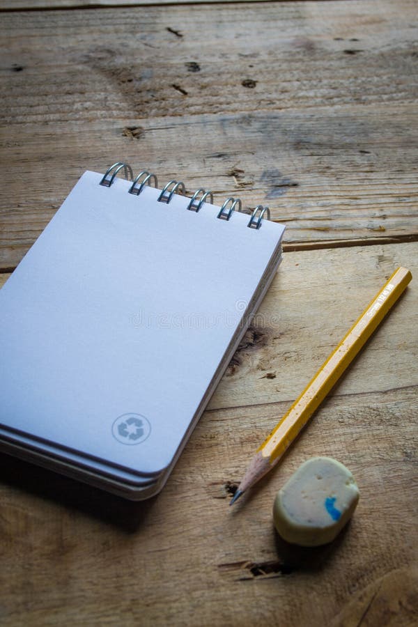 Recycle Notebook , Pencil and Eraser Stock Image - Image of notebook ...