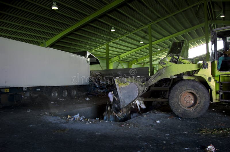Recycle, Overview of Refuse Collection with Green Bulldozer Stock Photo ...