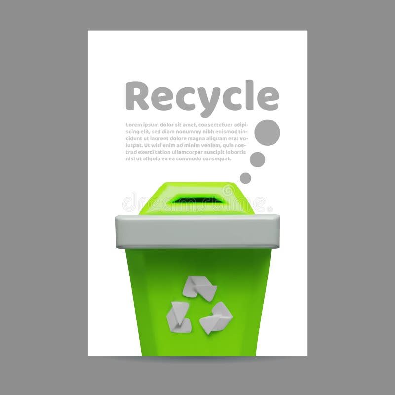 Recycle and Reuse Sign with Green Garbage Sorting Container 3D Vector ...