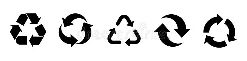 Set of Black Recycling Signs, Arrow Icons Isolated on White. Recycling ...