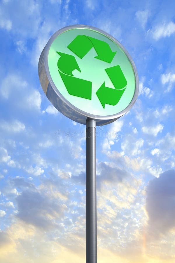 A Recycle Sign Against the Sky Stock Illustration - Illustration of ...
