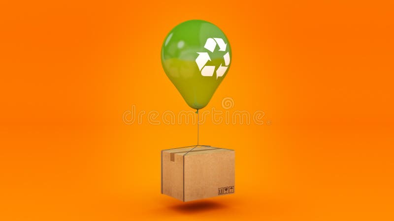 Recycle Sign on a Green Glossy Balloon and Cardboard Stock Illustration ...