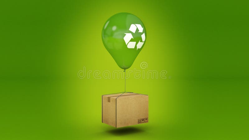 Recycle Sign on a Green Glossy Balloon and Cardboard Stock Illustration ...