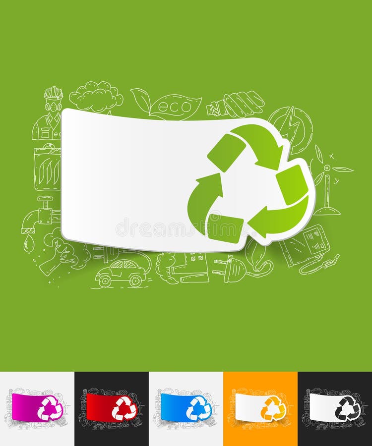 Recycle Sign Paper Sticker with Hand Drawn Stock Vector - Illustration ...