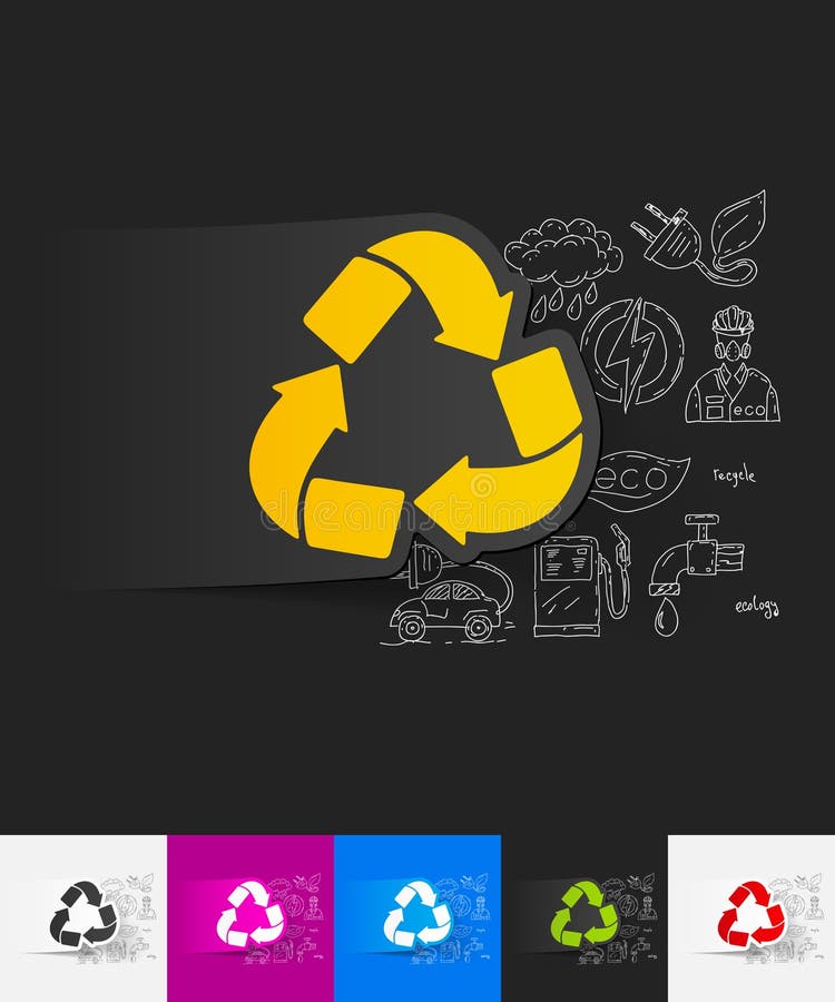 Recycle Sign Paper Sticker with Hand Drawn Stock Vector - Illustration ...