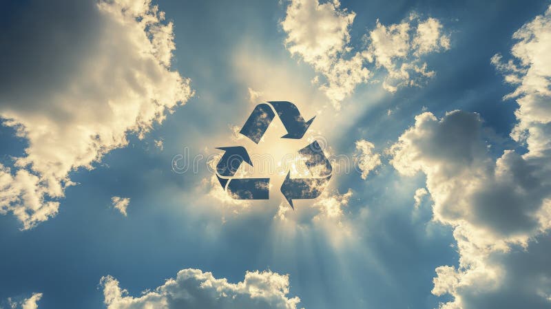 Recycle Symbol Backlit by Sun Rays through Clouds Stock Illustration ...