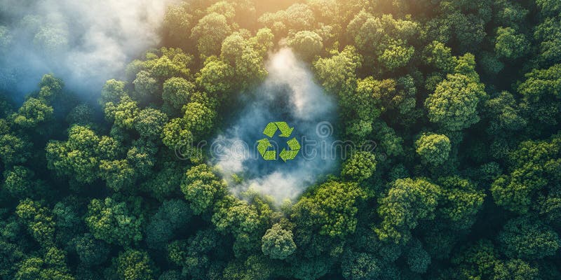 Recycle Symbol in a Forest Aerial View Stock Illustration ...