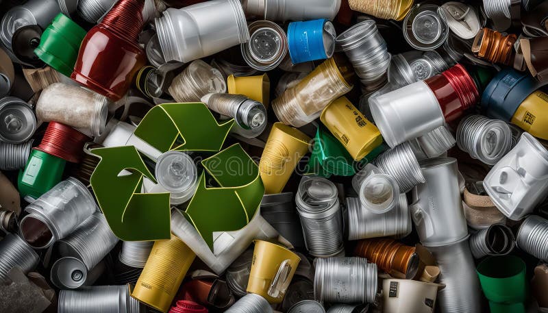 Recycle Symbol on a Pile of Recyclable Objects Stock Illustration ...