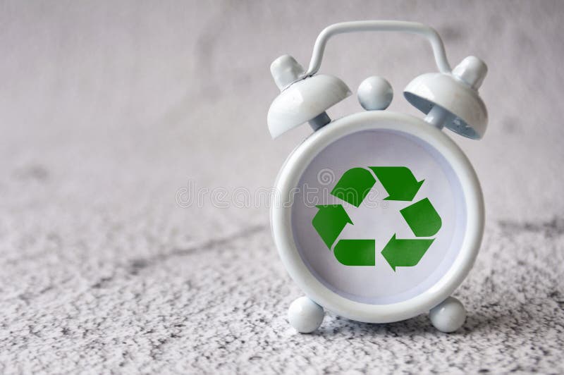 Recycle Symbol on White Alarm Clock with Customizable Space for Text or ...