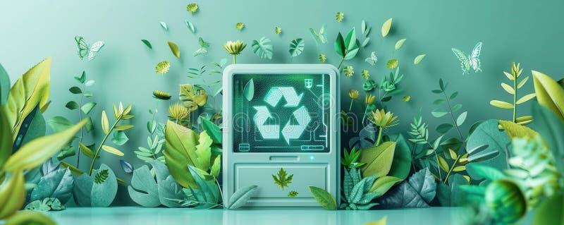 Recycle Symbol on a White Box Surrounded by Lush Green Foliage Stock ...