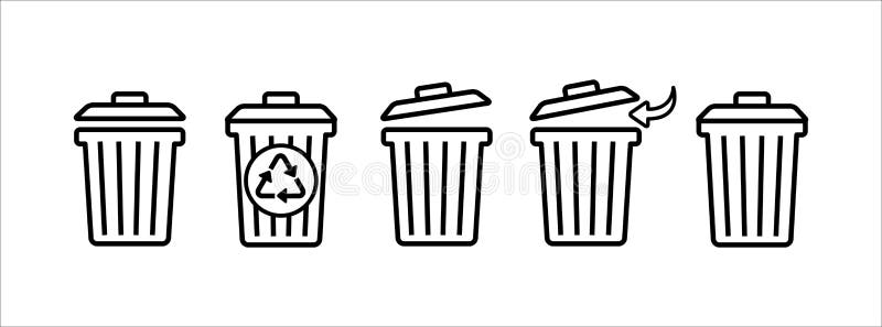 Recycle Trash Bin with Its Lid Icon Set. Open Trash Bin Vector Sign ...