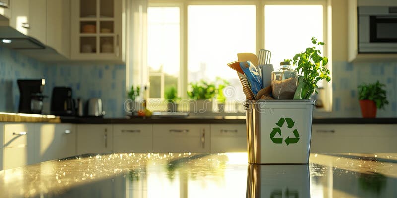 Recycle Trash Can in the Kitchen Room Interior Stock Illustration ...