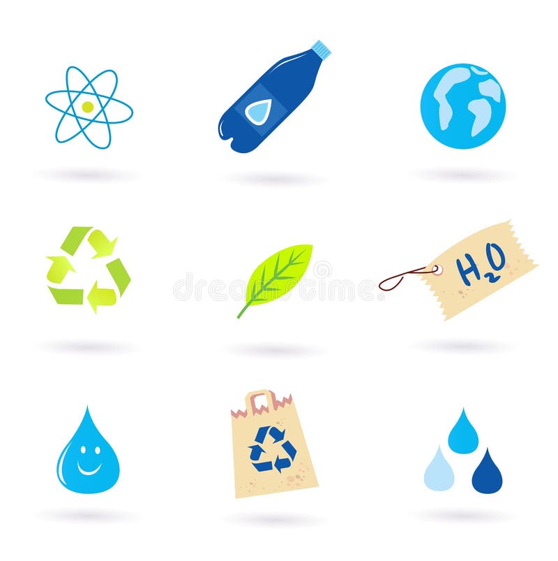Recycle, Water and Nature Icons Isolated on White Stock Vector ...