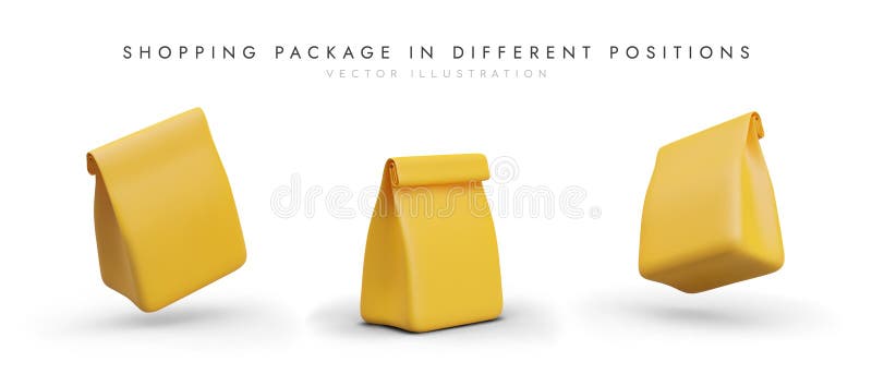 Recycle Yellow Paper Shopping Package in Different Positions Stock ...